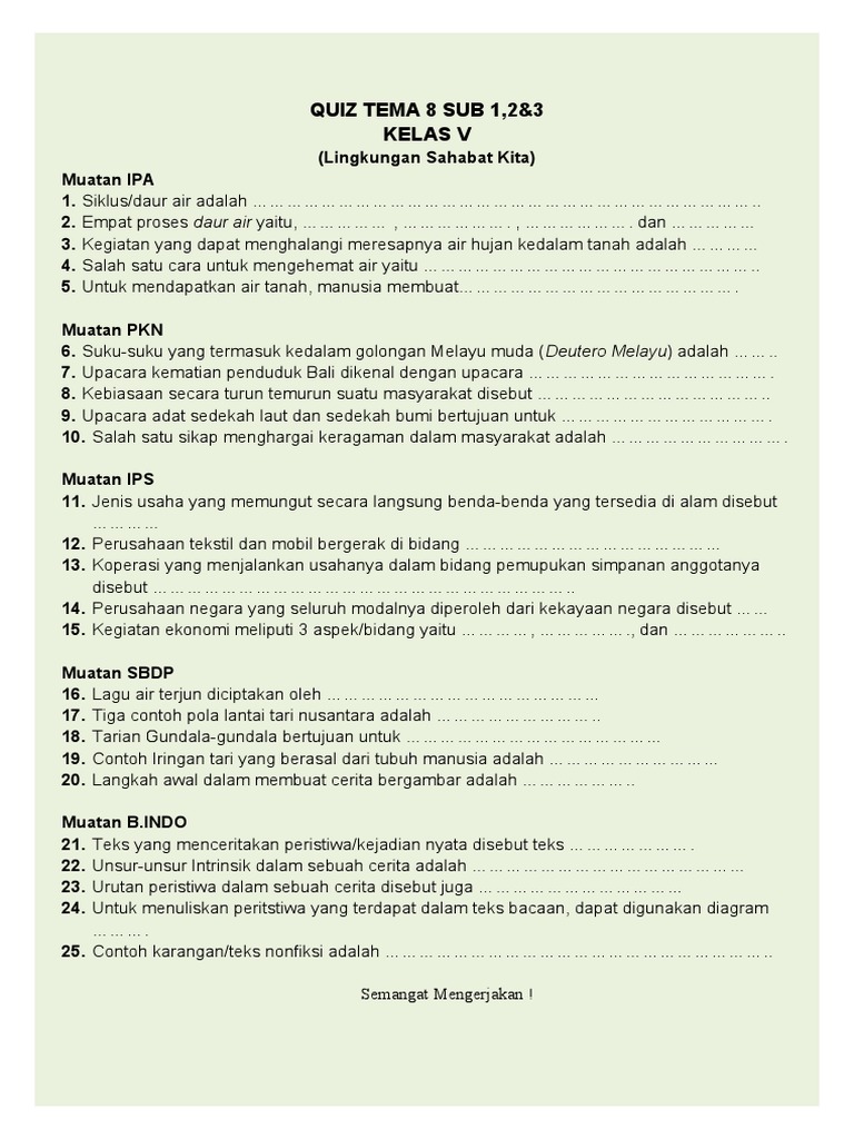 Quiz Tema 8 Kelas 5 | PDF