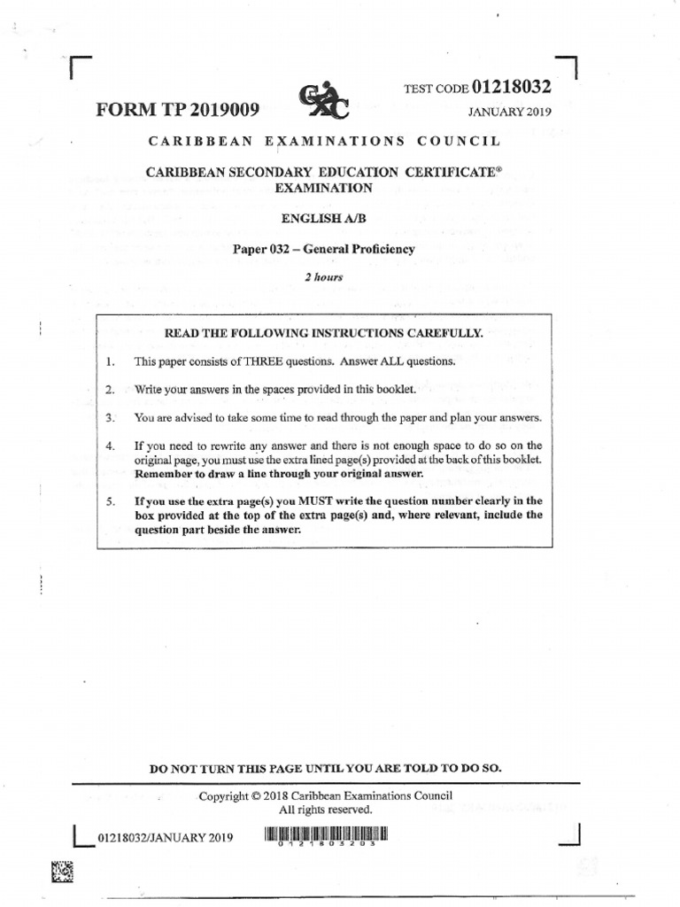 English A Paper 3.2 - Jan 2019 | PDF