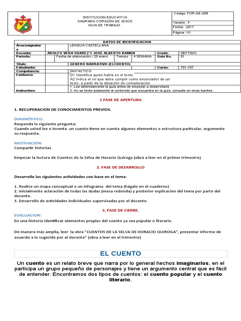 Taller de Cuento para Séptimo Grado | PDF | Cuentos | Narrativa