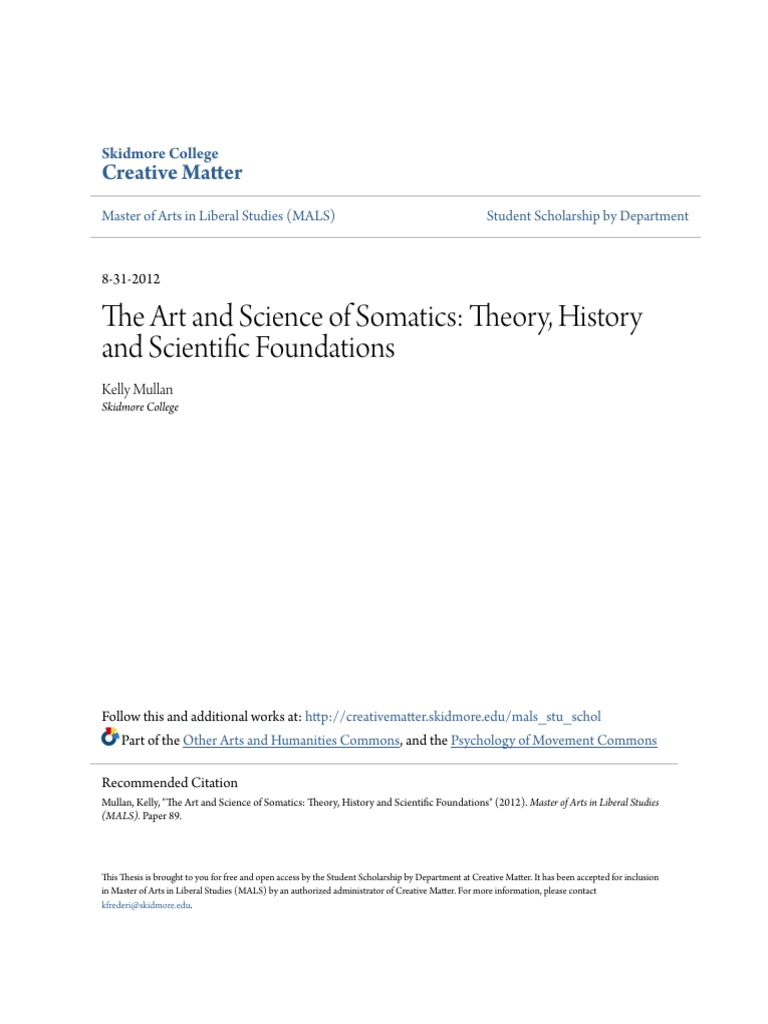 The Art And Science Of Somatics Theory H Pdf Psychotherapy Awareness