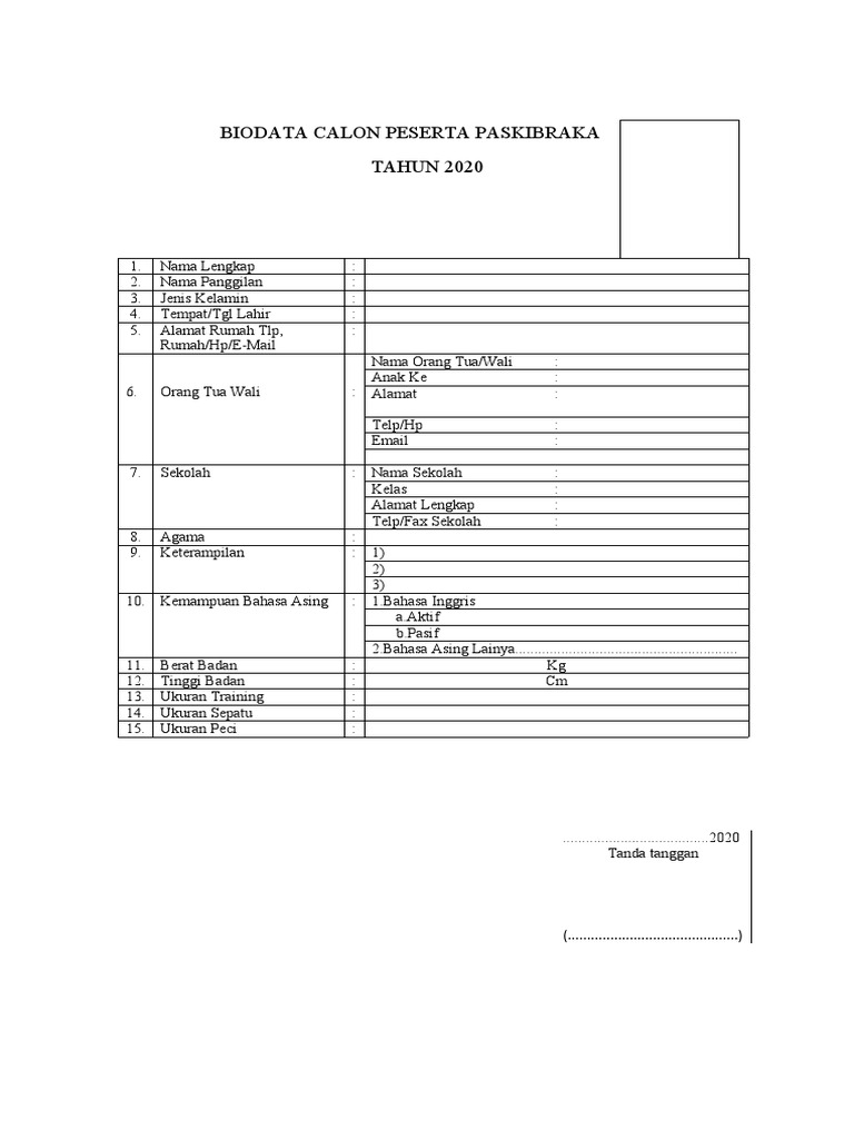Biodata Calon Peserta Paskibraka | PDF