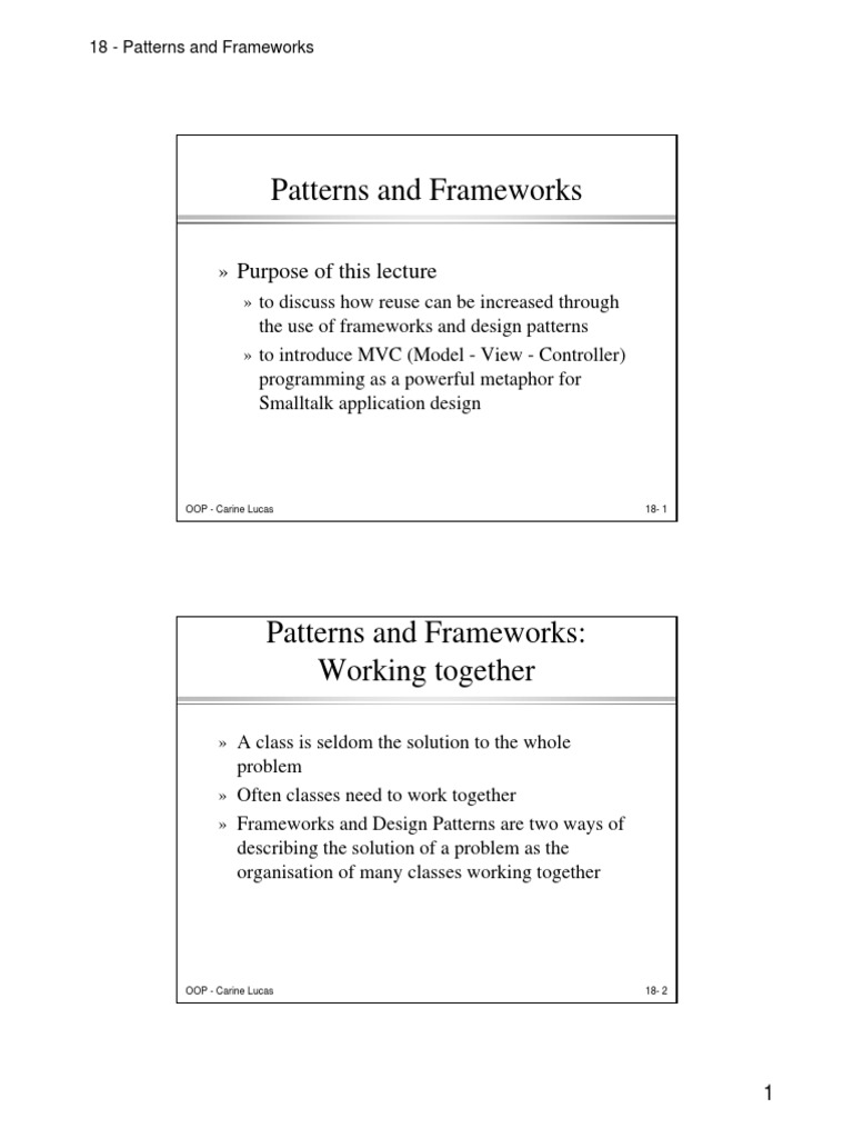 Patterns and Frameworks: Purpose of This Lecture | PDF | Software ...