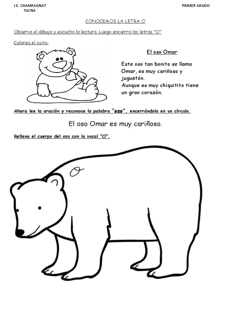 Actividades con la letra O y el oso | PDF