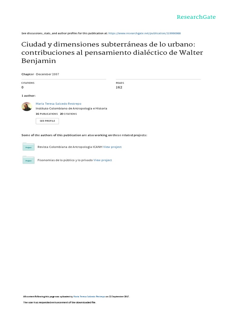 Ciudad y Dimensiones Subterráneas de Lo Urbano: Contribuciones Al Pensamiento Dialéctico de ...
