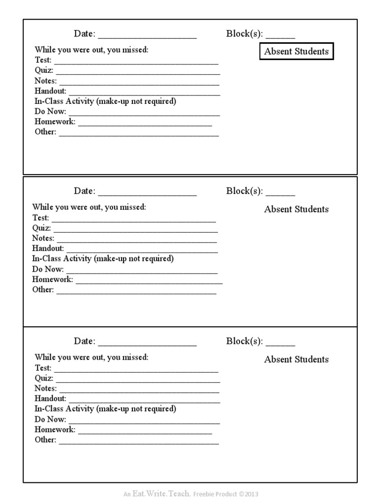 Date: - Block(s) : - Absent Students | PDF | Education Reform ...
