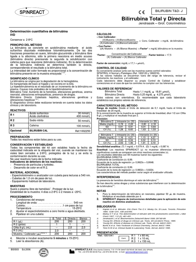 Bilirrubina Total Directa Jendrassik 1001041 | PDF | Ciencias fisicas ...