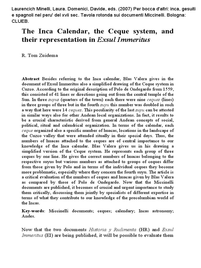 The Inca Calendar - T Zuidema | PDF | Inca Empire | Nature