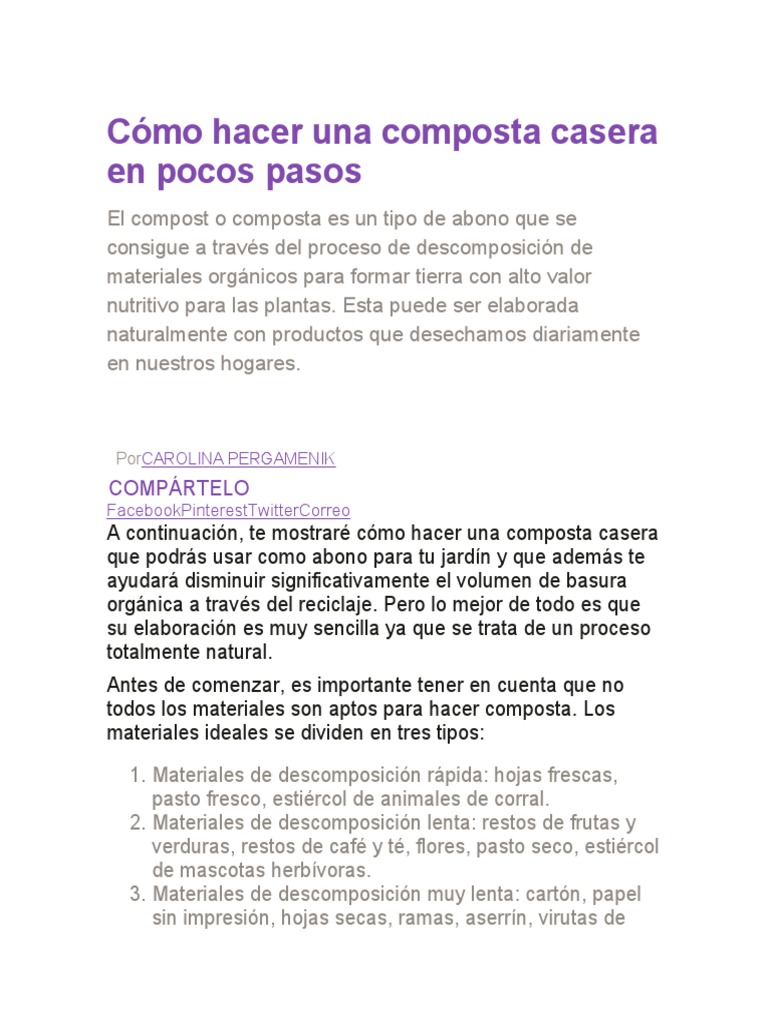 Cómo Hacer Una Composta Casera en Pocos Pasos | PDF