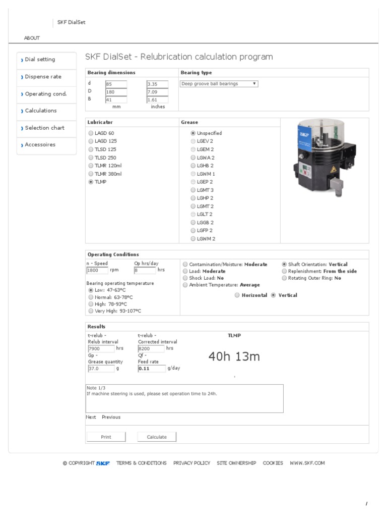 SKF DialSet - Relubrication Calculation Program - v6.1 | PDF | Bearing (Mechanical) | Machines