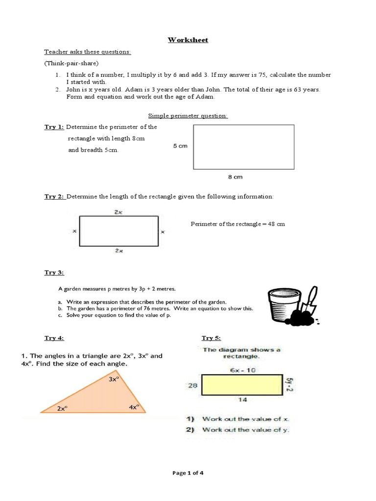 Worksheet: Try 1: Determine The Perimeter | PDF | Rectangle | Triangle