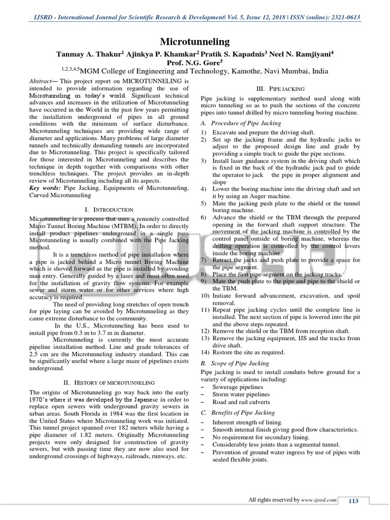Microtunneling: MGM College of Engineering and Technology, Kamothe, Navi Mumbai, India | PDF ...
