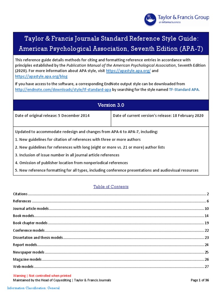 Taylor & Francis Journals Standard Reference Style Guide: American ...