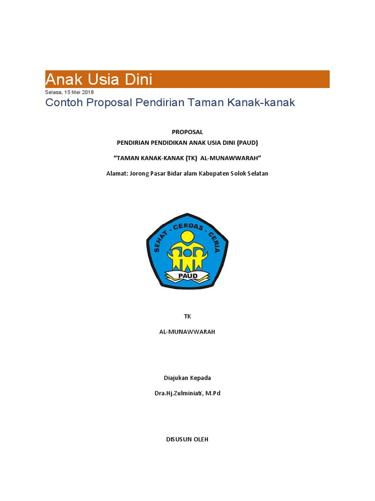 Anak Usia Dini: Contoh Proposal Pendirian Taman Kanak-Kanak | PDF
