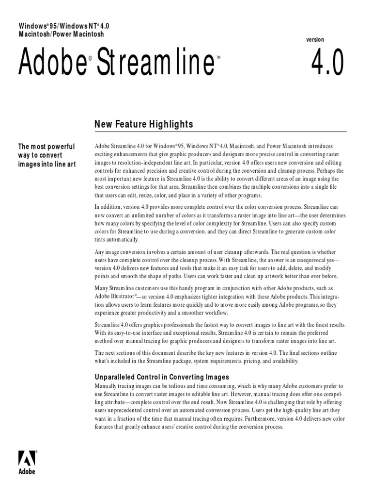 Adobe Streamline 4.0 New Feature Highlights | PDF | Adobe Photoshop ...