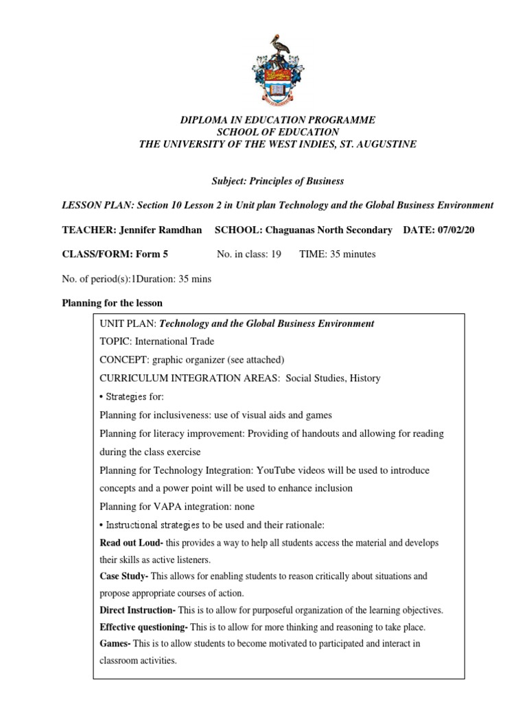 Section C Lesson Plan 1 | PDF | Lesson Plan | Teachers