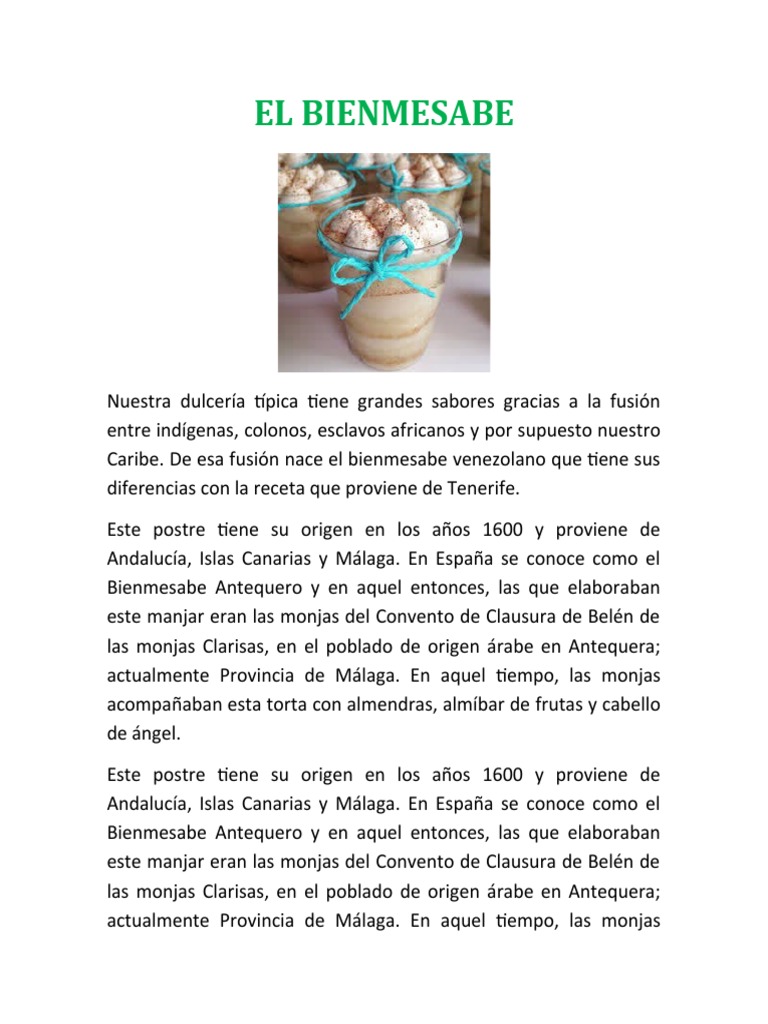 El Bienmesabe | PDF | Postres | Cocina europea