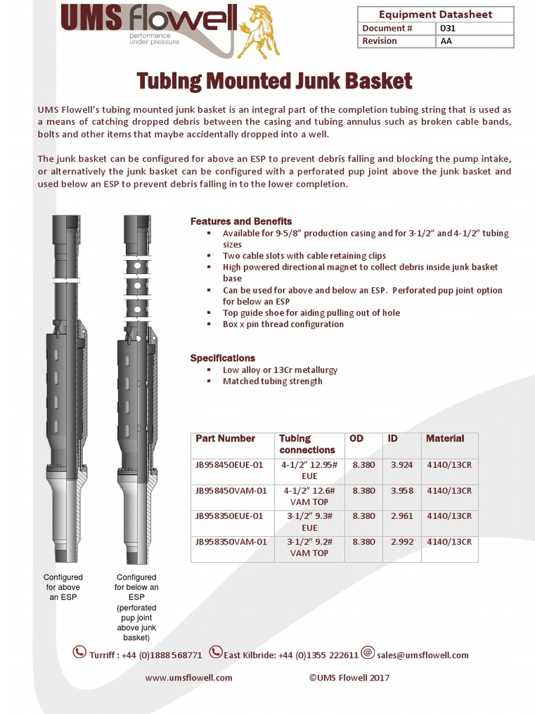 EDS 031 REV AA Completion Junk Basket | PDF | Casing (Borehole) | Pipe ...