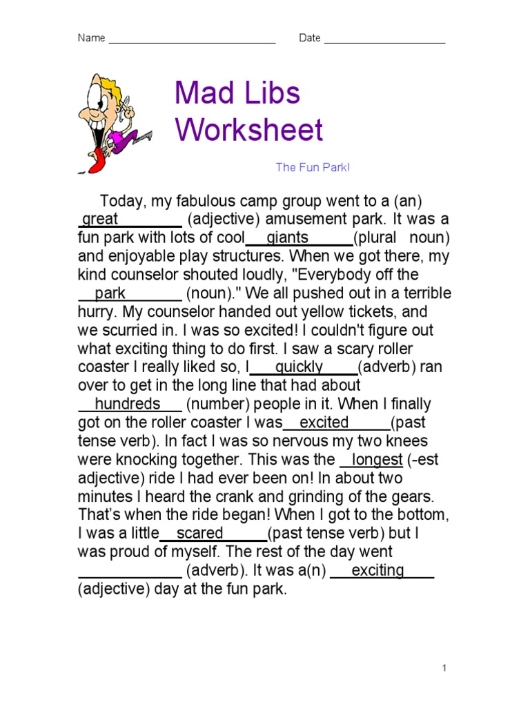 Mad Libs Worksheet