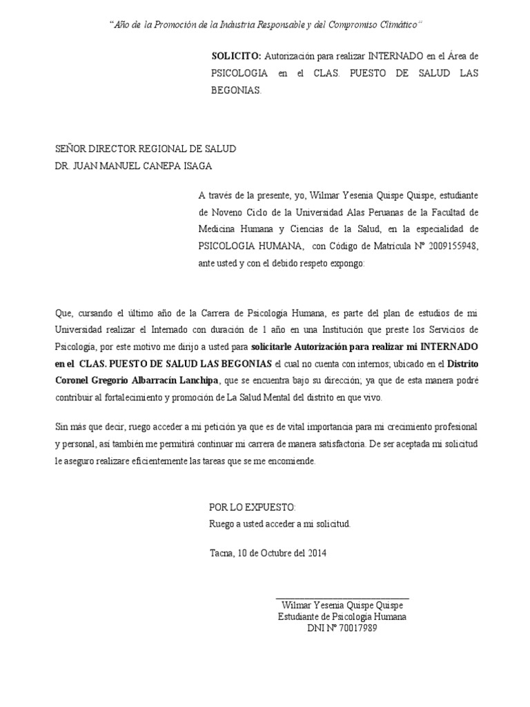 Solicitud de Internado A Diresa | PDF