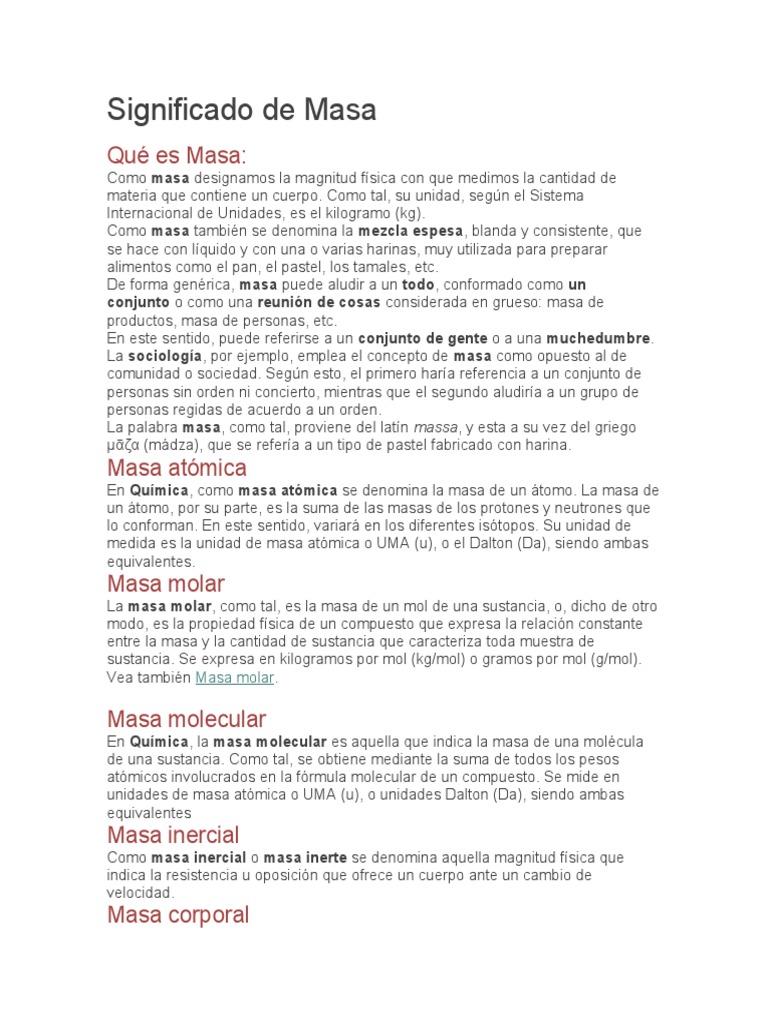 Significado de Masa | PDF | Masa | Índice de masa corporal
