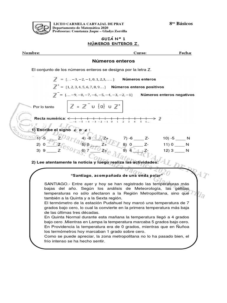 Guia - 1 - Numeros Enteros - 2020 | PDF | Entero | Teoría del anillo