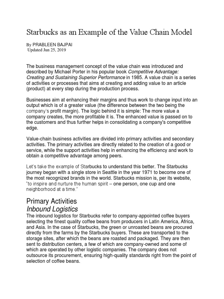 Starbucks Value Chain | Download Free PDF | Starbucks | Value Chain