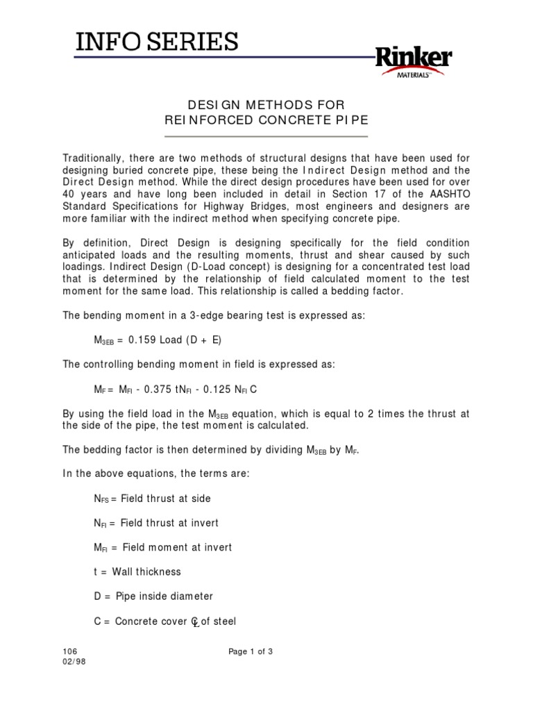 Design Methods For Reinforced Concrete Pipe | PDF | Pipe (Fluid Conveyance) | Bending