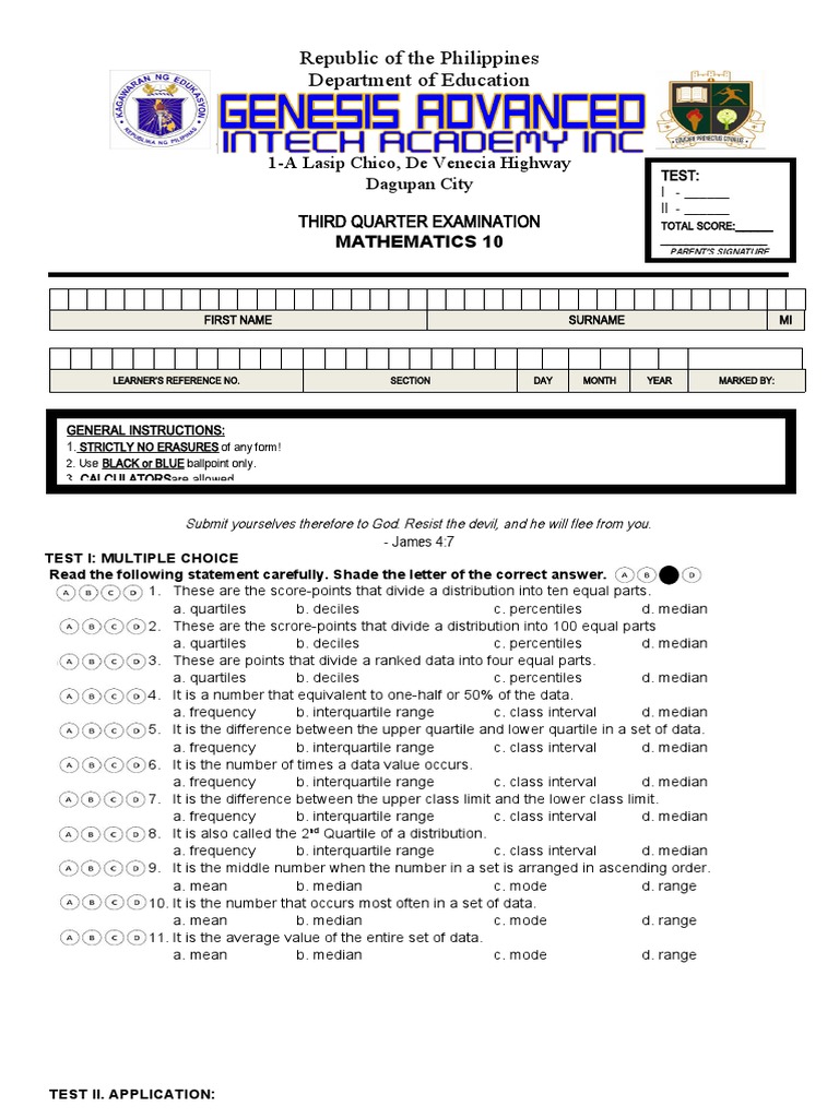 Republic of The Philippines Department of Education | PDF | Quartile ...