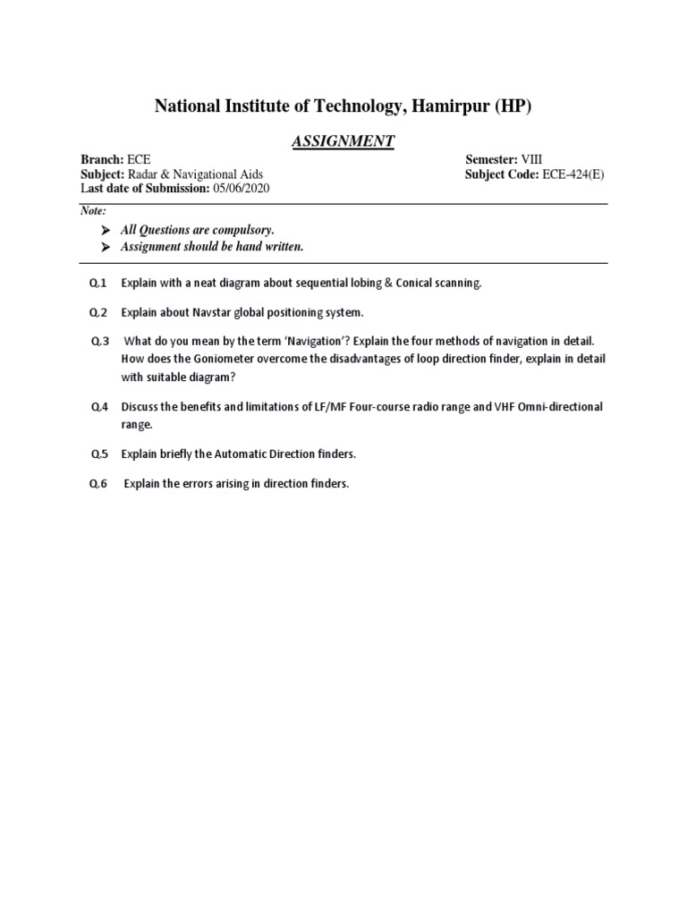 National Institute of Technology, Hamirpur (HP) : Assignment | PDF