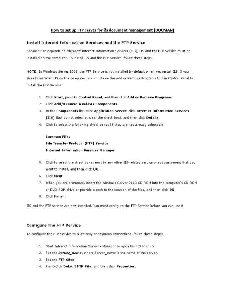 How To Set Up FTP Server For Ifs Document Management | PDF | File ...