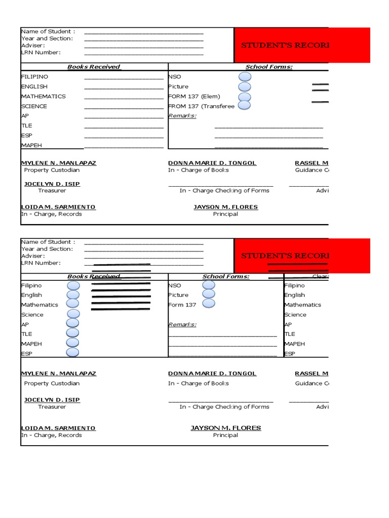 Student Record Card Clearance | PDF | Behavior Modification | Educational Stages