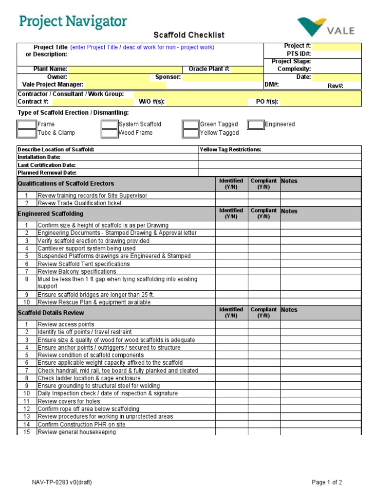 Scaffold Erection Checklist Template | PDF | Scaffolding | Economic Sectors