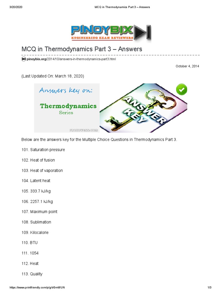 MCQ in Thermodynamics Part 3 | PDF | Heat | Multiple Choice