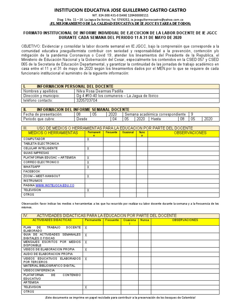 2020-05 Ie JGCC Informe Semanal Docente 2 | PDF | Tecnología de información y comunicaciones ...