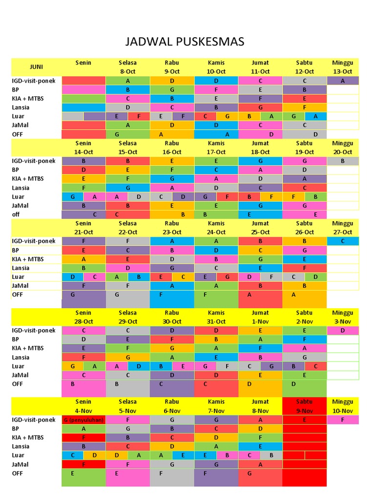 Jadwal Puskesmas Bulanan | PDF
