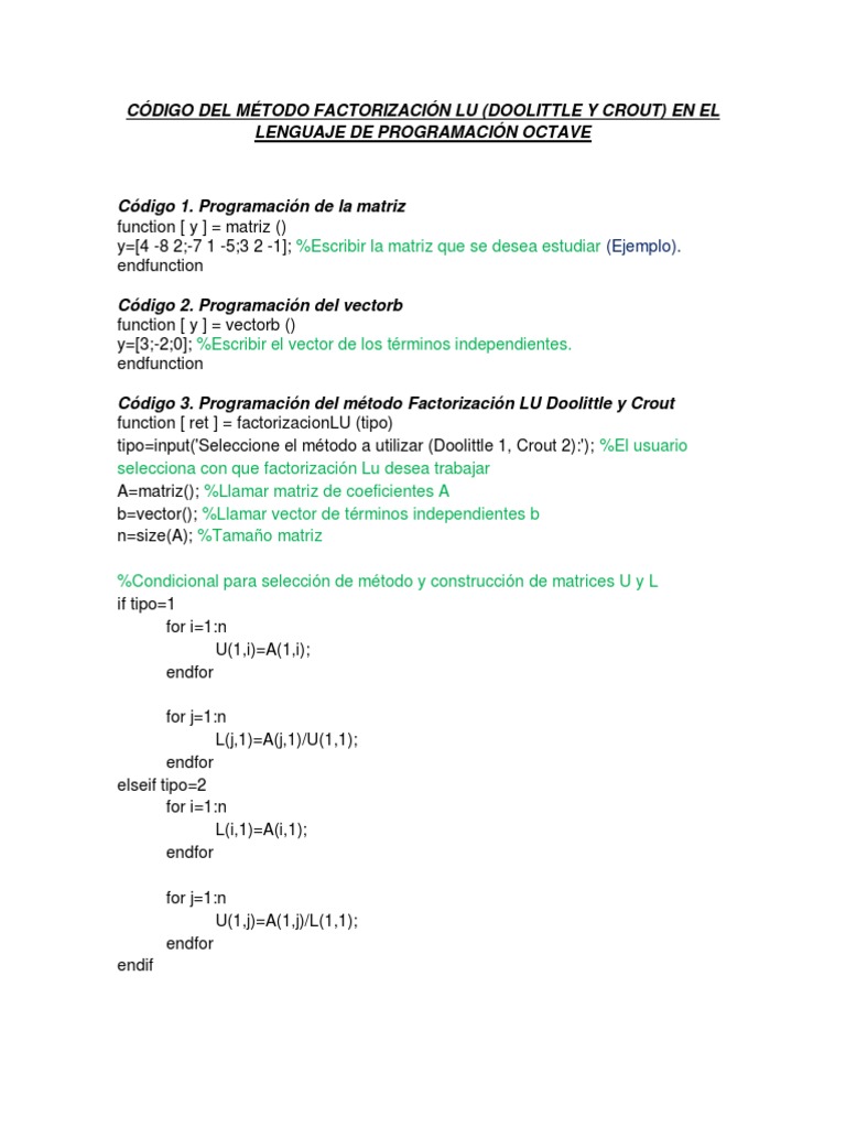 Código Del Método Factorización Lu | PDF