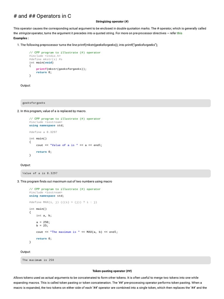 Exploring The Stringizing And Token Pasting Operators In C Pdf Notation Computer Programming
