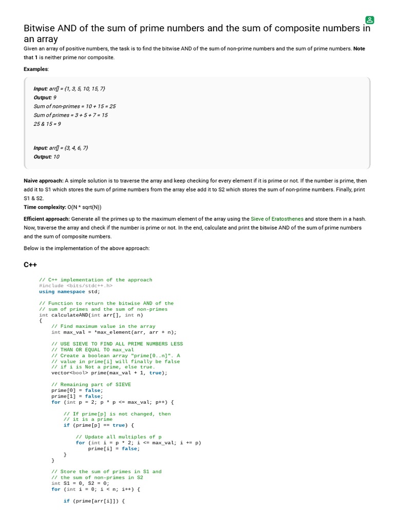 Bitwise AND of The Sum of Prime Numbers and The Sum of Composite ...