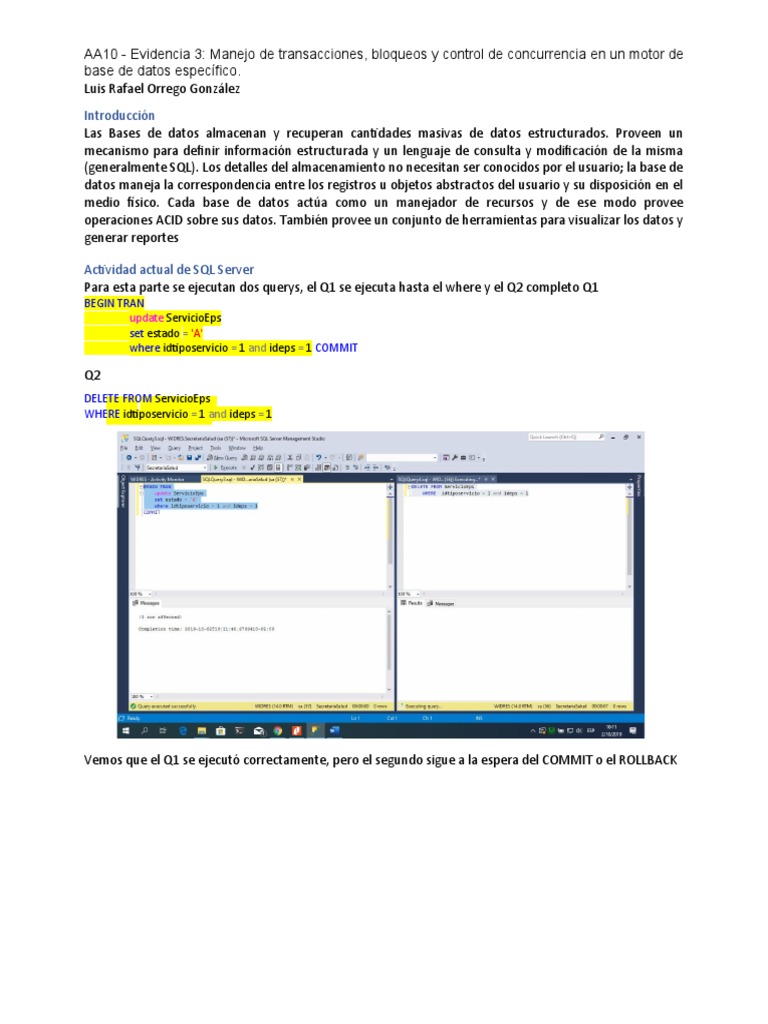 AA10 Evidencia 3 Manejo de Transacciones Bloqueos y Control de Concurrencia en Un Motor de Base ...