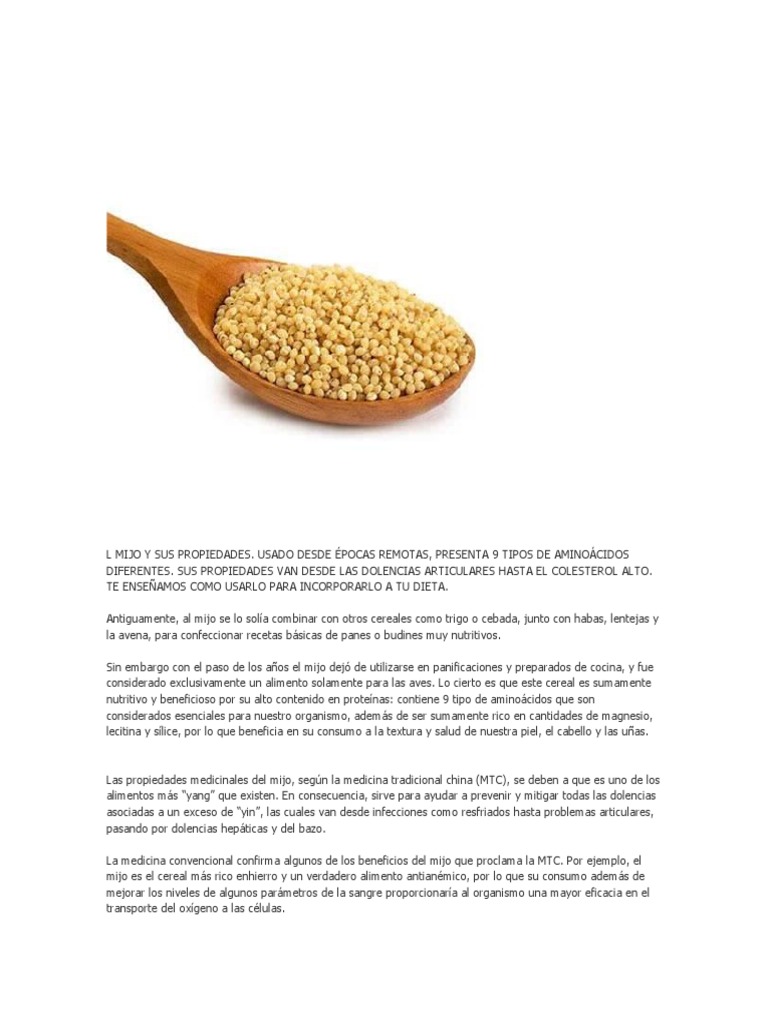 L Mijo y Sus Propiedades | PDF | Cereales | Nutrición