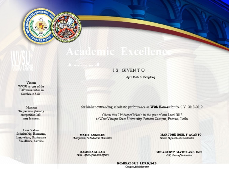 Academic Excellence. Cert. 2018 | PDF