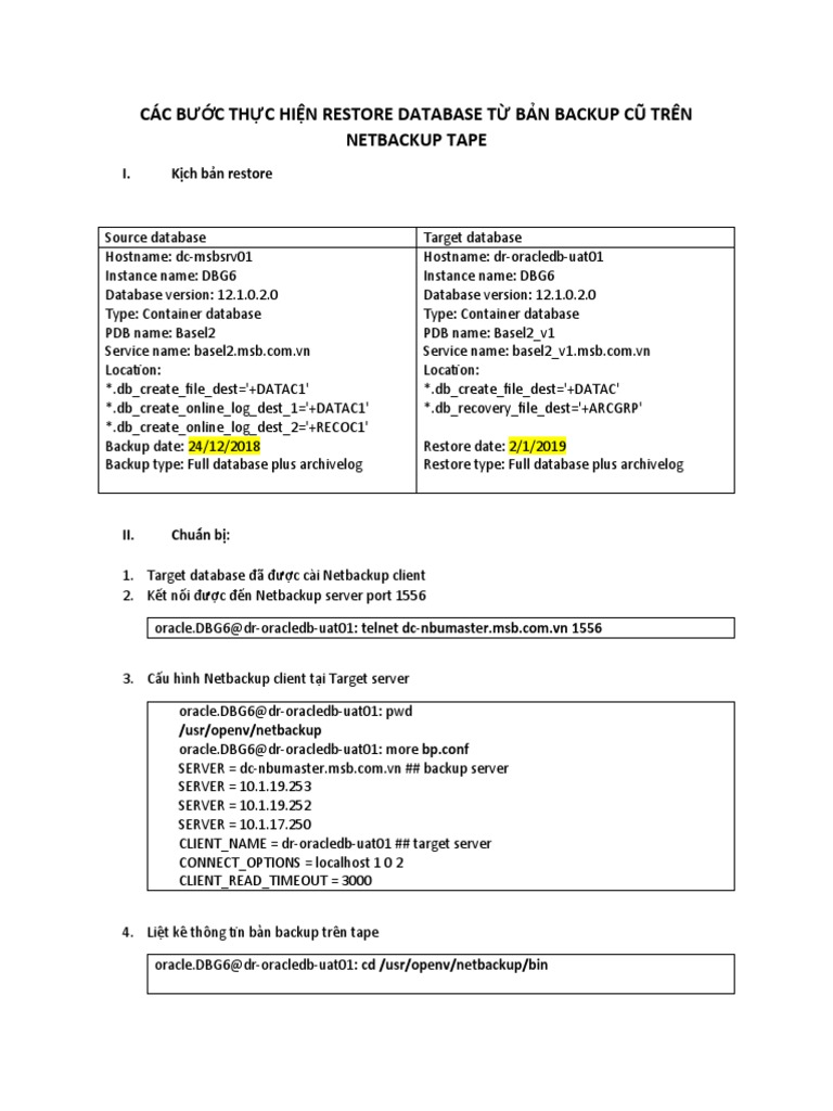 Example Of Restore Database From Rman Backup On Netbackup In Aix Pdf