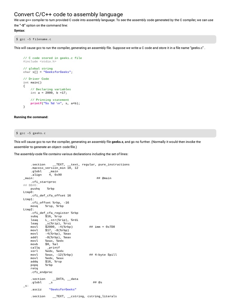 Convert C - C++ Code To Assembly Language | Download Free PDF | C ...