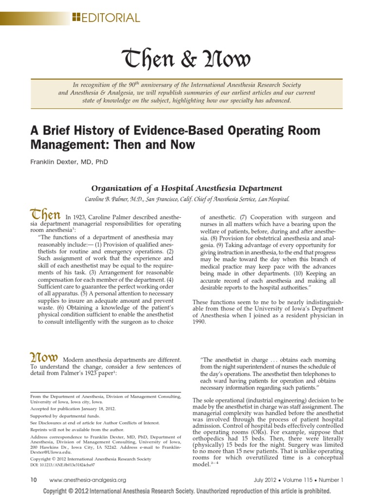 Then & Now: A Brief History of Evidence-Based Operating Room Management ...