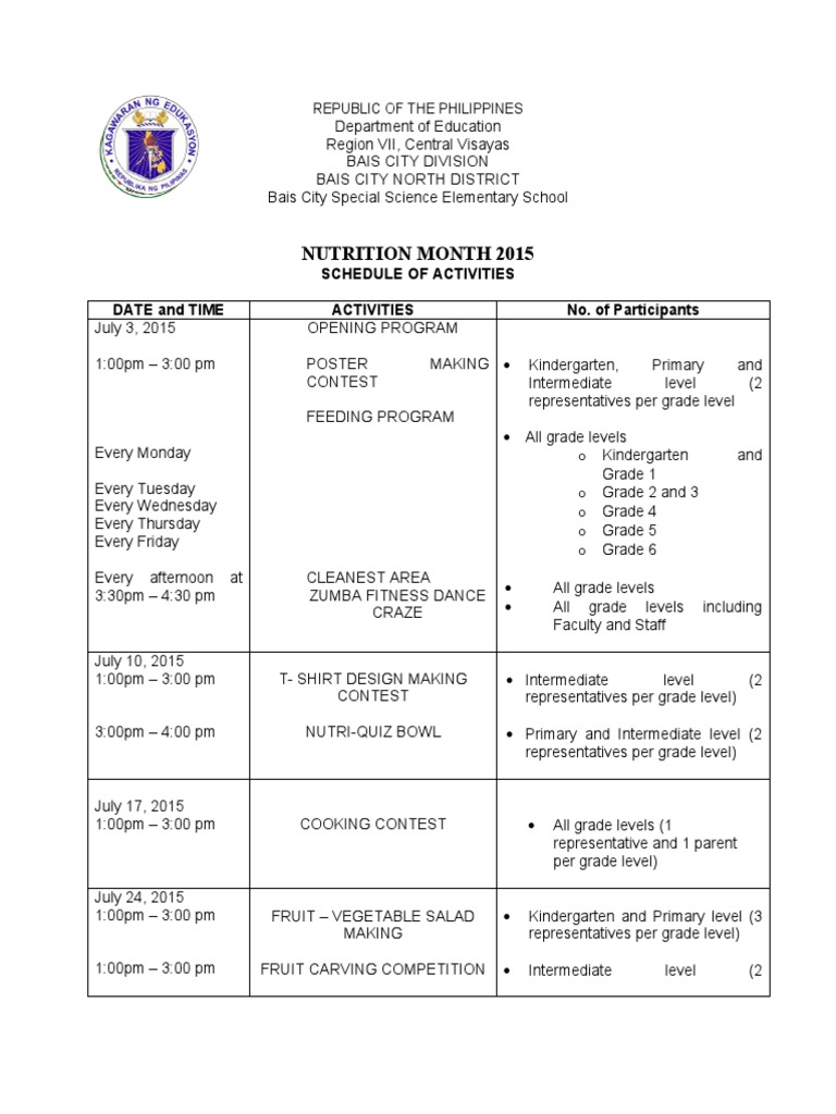 Nutrition Month ACtivities | PDF | Schools | Learning
