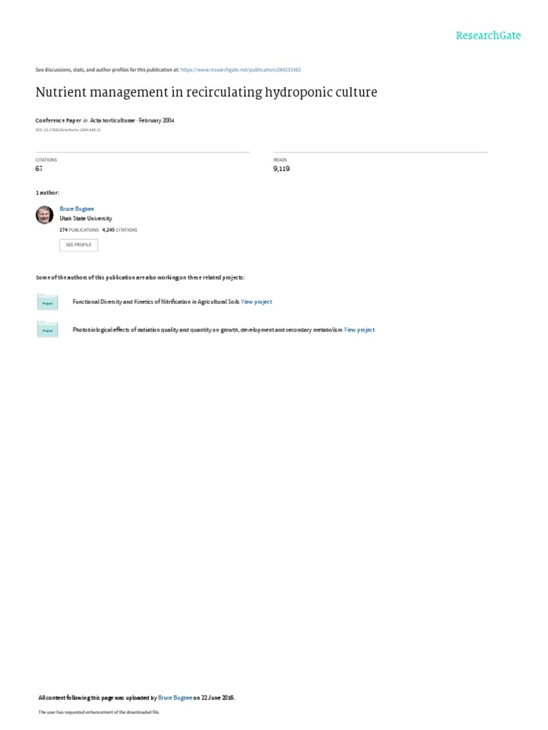 Nutrient Management in Recirculating Hydroponic Culture: Acta ...