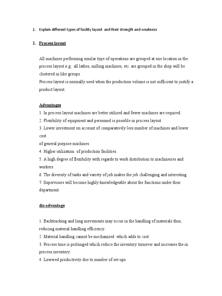 Process Layout: 1. Explain Different Types of Facility Layout and Their ...