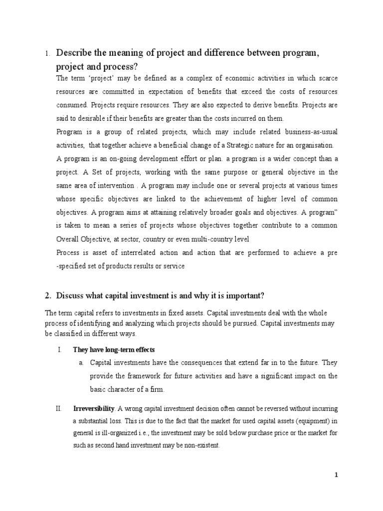 Describe The Meaning of Project and Difference Between Program, Project ...