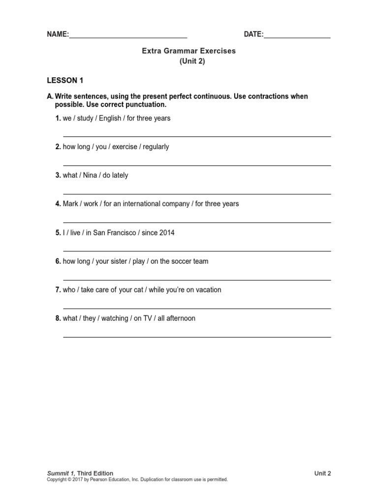 Lesson 1: Extra Grammar Exercises (Unit 2) | PDF | Language Arts & Discipline | Foreign Language ...