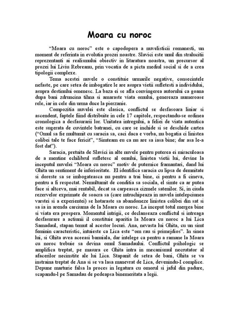 Moara Cu Noroc - Comentariu | PDF